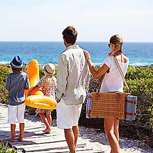 DHAEE Wicker Picnic Basket Set for 4 Person with Cooler Compartment and Waterproof Picnic Blanket,Removable Strap,Wine Bag,Cutlery Set,for Camping,Day Travel,Beach,Hiking,BBQ and Family/Couples Gifts