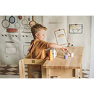 MEOWBABY Kitchen Step Stool for Kids - Toddler Learning Stool, Wooden Adjustable Helper for Toddlers, Natural