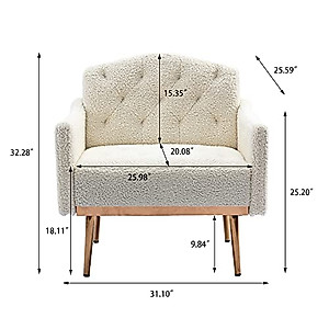 Luccalily Accent PU/Velvet Armchair,Upholstered Leisure Accent Living Room Chair, Comfy Armchair with Rose Golden Metal Legs,Mid-Century Modern Velvet Single Sofa Chair, White Teddy