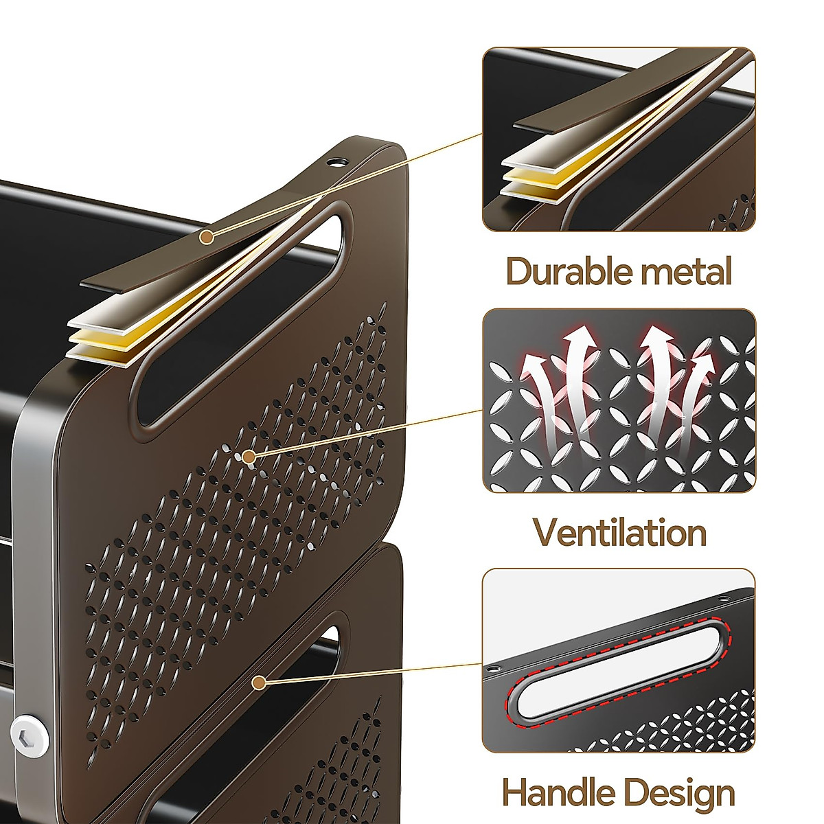 5 Tier Rolling Cart, Stackable Metal Kitchen Storage Cart with Wheels, Black