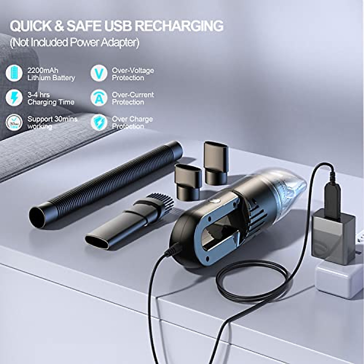 absob Cordless Vacuum Cleaner Mini Portable Handheld Car Seat Hoover 9000PA Powerful Suction Hand Vac Wet Dry Rechargeable Lightweight Home Office Keyboard Carpet Pet Dog Hair Cleaning USB Charging