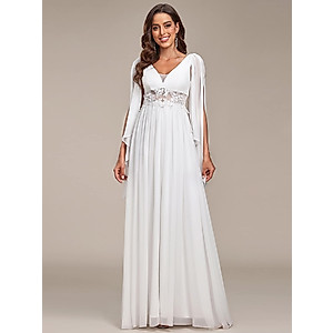 Ever-Pretty Women's Illusion Long Appliques A-line Chiffon Summer Wedding Dresses White US4
