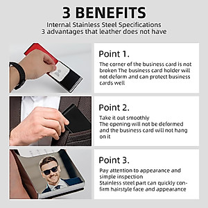 Business Card Holder-Stainless Steel Leather Card Holder, Card Holder for Women & Men, Professional Bussin Card Holder, Touch Magnetic Case, Suitable for Note Card, Business Card, Credit Card (Black)