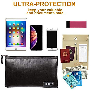 Hodufy Fireproof Money Bag, 10.6"x6.7" Fireproof and Waterproof Cash Bag, 5" x 8" Small Fireproof Bag, Fireproof Bank Bag, Fireproof Safe Storage Pouch Envelope for Document, Bank Deposit,Passport
