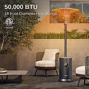 EAST OAK 50,000 BTU Patio Heater with Round Table Design, Double-Layer Stainless Steel Burner, Black & EAST OAK Patio Heater Reflector Shield, Propane Patio Heaters Focusing Reflector