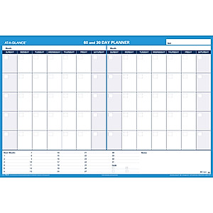 AT-A-GLANCE PM33328 30/60-Day Undated Horizontal Erasable Wall Planner, 48 x 32, White/Blue,
