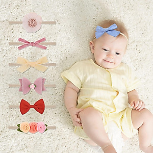 doboi Baby Girl Headbands 24PCS Nylon Linen Handmade Hairbands with Hair Bows and Accessories for Newborns, Infants, Toddlers, and Little Kids