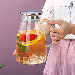 Kyraton Water Pitcher with Removable Lid 68oz/2.0L, Hot and Cold Beverages Clear Glass Pitcher, Easy Clean Heat Resistant Borosilicate Glass Jug for Tea Cafe Lemonade Milk Juice