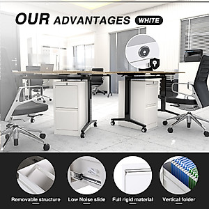 Reemoon Metal File Cabinet with Lock, Drawers Vertical Filing Stoage Cabinets for Home Office, Small and Narrow Filing Cabinet for Hanging Letter/Legal/A4 Folders (White, 2 Drawers) (ZKWJG)