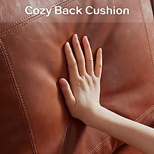 WILLOVE 79'' Faux Leather Sofa, Classic 3 Seater Leather Couch with Rolled Arm and Nailhead Trim, Mid-Century Modern Couch for Living Room, Apartment, Easy to Install, Tan Brown