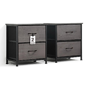 CAPHAUS Set of 2 Drawer Storage Tower w/ 2 Fabric Bins, Nightstand w/ 2 Drawers, Sorting Unit, Chest of Drawers, Organizer w/ P2 Board Top & Fabric Bins, Organizer Unit for Multi-purpose, Grey Oak