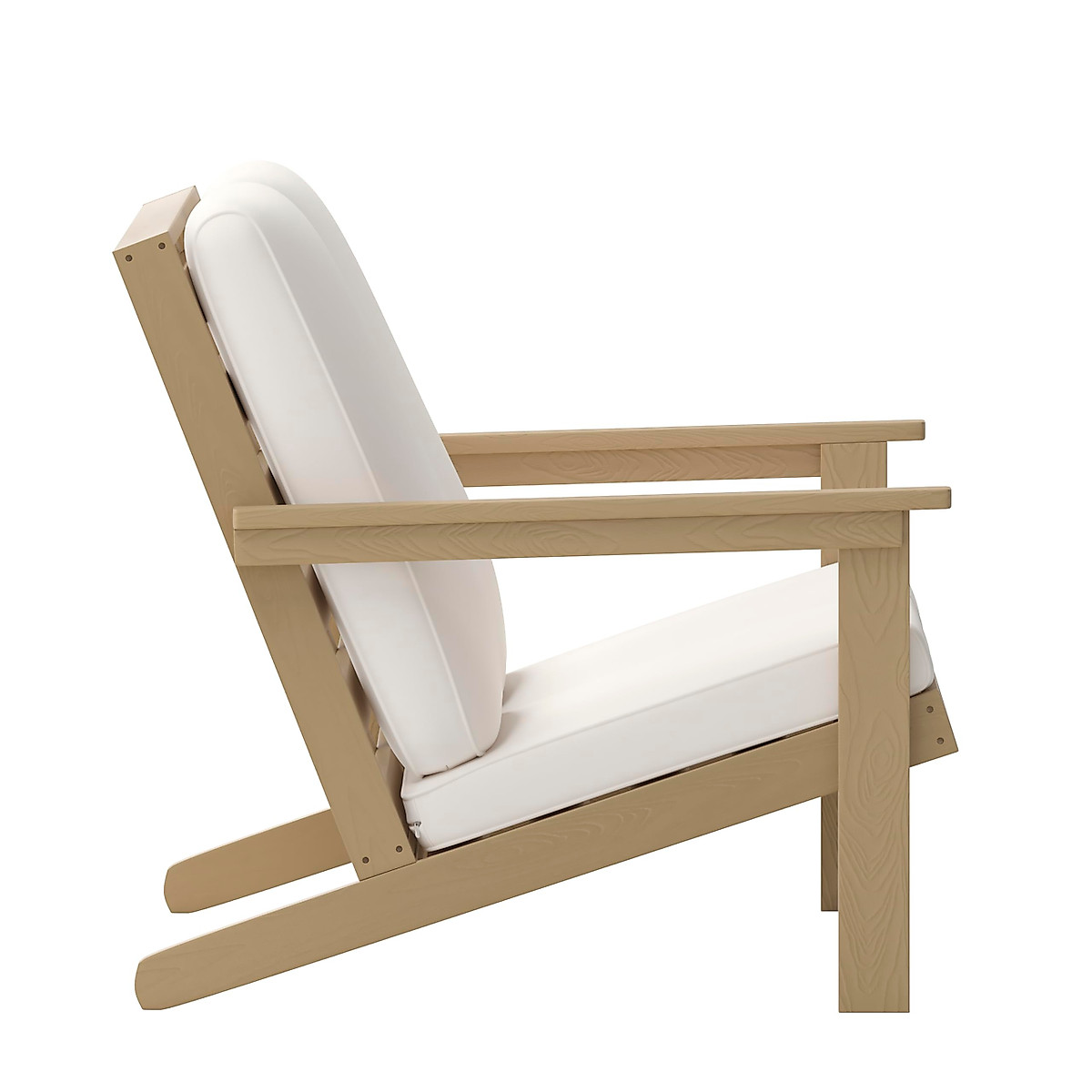EMMA + OLIVER Hammond All-Weather Adirondack Style Loveseat - Natural Cedar Finish Polyresin Frame - Cream Cushions - Deep Seat - 300 lbs. Static Weight Per Seat