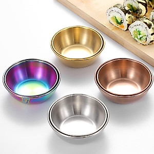 Hayuhone 12 Pack Stainless Steel Sauce Dishes, Gold Mini Saucers Bowl Round Seasoning Dishes Sushi Dipping Bowl Appetizer Plates, 3.15inch