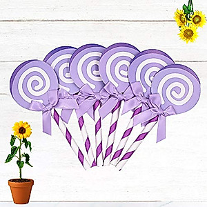 Amosfun Lollipop Cupcake Picks Paper Birthday Cake Toppers Lovely Lollipop Bow Cake Decorations Dessert Table Decorative Supplies Creative Lollipop Cake Insert Purple for Party Cake Decortion