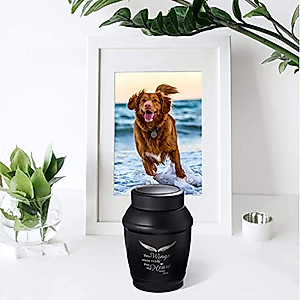 5.7 Inches Medium Size Urns for Human Ashes Adult Male,Black Cremation Urns for Adult Ashes,Angel Wings Decorative Urns