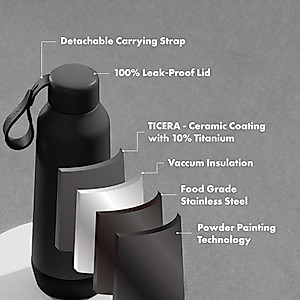 WOKY TIKO 17oz Titanium Ceramic Tumbler - Double-Layer Stainless Steel Insulated Water Bottle, Vacuum Structure Design with Titanium Lid & Silicon Carry Strap - Perfect for Gym& Travel (White)
