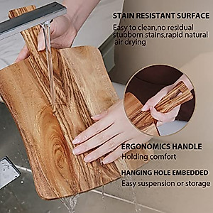 YUSOTAN Acacia Wood Cutting Board for Kitchen,14" x 8.5" Cutting Board with Handle, Charcuterie Paddle, Chopping Board for Meat, Cheese, Bread, Vegetables, Fruits for Kitchen