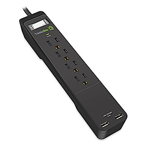 TrickleStar TS1206 4 Outlet PRO Series Surge Protector with 2 USB Charging Ports, 1080 Joules, Ceramic, Fireproof Surge Protection, Reduce Plug-Load