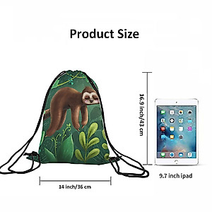 Beabes Cute Funny Sloth Drawstring Bags Backpack Bag Relaxing On Tree Branch Animal Cartoon Tropical Jungle Sport Gym Sack Drawstring Bag String Bag Yoga Bag for Men Women