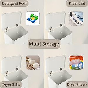 MONJITA Magnetic Lint Bin for Laundry Room, Metal Trash Can with Lid for Dryer, Farmhouse Lint Holder, Laundry Co Sign, Laundry Room Storage Decor with Dryer Lint Brush(White)