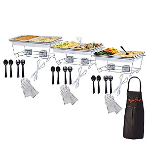 Tiger Chef Chafing Dish Buffet Set Disposable - Full Size Disposable Wire Chafer Stand Kit - Chafing Stands, Fuel Gel Cans, Aluminum Pans, Serving Tong & Utensils (40 Piece)