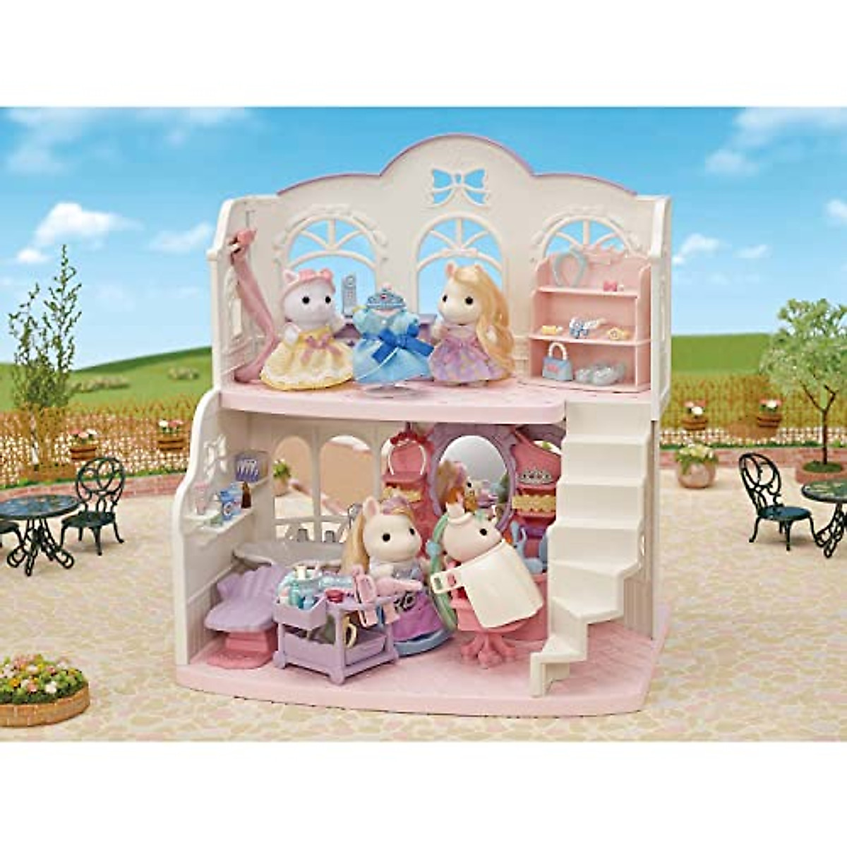 Calico Critters Pony's Stylish Hair Salon - 2-Story Salon Playset w/ Poseable Figure & 40+ Hair Styling Accessories for Ages 3+