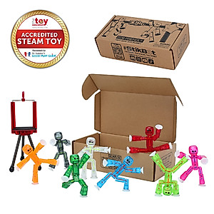 StikBot Zing, Set of 8 Clear Collectable Action Figures and Mobile Phone Tripod, Create Stop Motion Animation, Great for Kids Ages 4 and Up