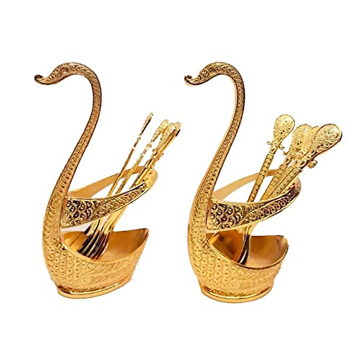 German Gold Plated 1 PC S Swan Duck With 6 Pcs Tea Spoon Set For Home And Kitchen Decorative Swan Base Holder Spoons for Coffee, Fruit,Dessert,Stirring, Mixing Sugar, By ORNATE INTERNATIONAL.