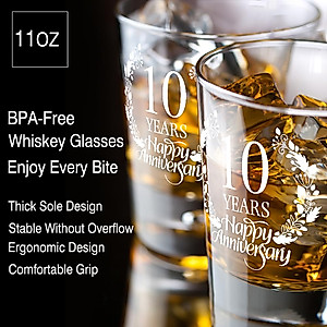 Perfectinsoy 10 Years Happy Anniversary Whiskey Glass Gift Set, 10th Anniversary Wedding Gift For Mom, Dad, Grandparents, Soulmate, Couple, 10 Years Gifts, Happy 10th Anniversary Birthday