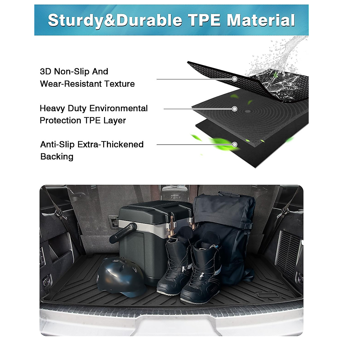 Mixsuper Cargo Liner for Ford Expedition Max/Lincoln Navigator L 2018-2024, All Weather Cargo Mat Rear Trunk Liner Behind The 3rd Row Seats Black