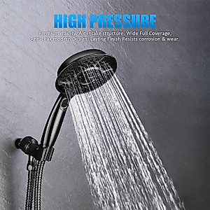 Handheld Shower Head, WASSERN High Pressure 6 Setting Rainfall Massage Water Saving Trickle Pause Extra Long 80'' Stainless Steel Hose Adjustable Bracket Brass Ball Joint 5.2'' Matte Black