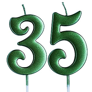 Green 35th Birthday Candle, Number 35 Years Old Candles Cake Topper, Woman Or Man Party Decorations, Supplies
