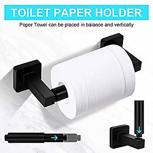 4-PCS Bathroom Hardware Set, Matte Black Bathroom Hardware Set, 16IN Towel Bar Set 304 Stainless Steel, Towel Rack Set Wall Mounted, Hand Towel Bars, Toilet Paper Holder, Towel Ring, Robe Towel Hook