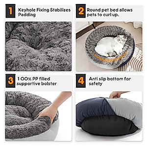 SHU UFANRO Calming Dog Beds for Small Medium Dogs and Cats, Round Dog Cuddler Cozy Bed, Washable Fluffy Plush Pet Bed with Waterproof Bottom (23"x 23"x 8")