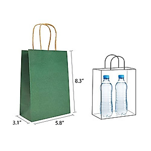 GARROS Green Kraft Paper Bags 5.8x3x8, Gift Bags, Christmas Kraft Bags With Handles, Paper Shopping Bags, Craft Bags, Merchandise Bags,6 Pcs Each