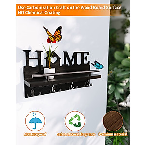 SWTYMIKI Key Hooks for Wall with Home Decoration, Wood Mail Organizer with Key Holder and Mail Holder Design, Wall Mounted Key Hanger Suitable for Entryway, Front Door, Hallway, Office, Black