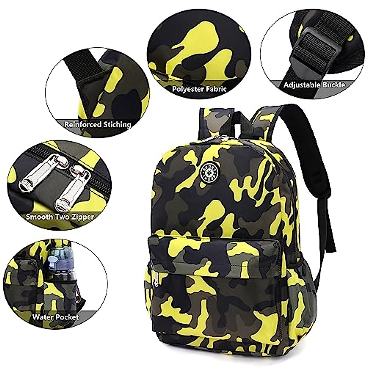 BEFUNIRISE Kids School Backpacks for Boys Girls Elementary Kindergarten Camo School Bags Bookbags for Primary Preschool (Camouflage Yellow, Large)
