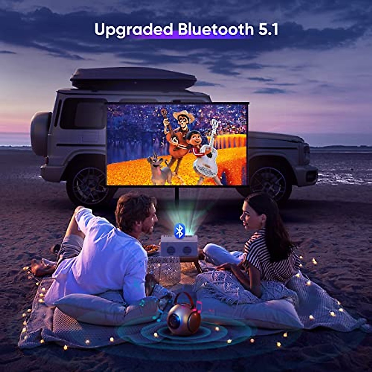 TMY Mini Projector for iPhone, Portable Projector with 5G WiFi and Bluetooth, 1080P HD Projector【with Tripod】, Movie Projector for iOS/Android/PC/TV Stick/HDMI/AV/USB, Indoor & Outdoor use