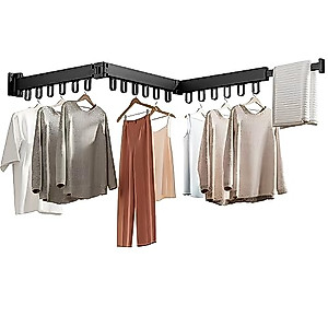 SOCONT Clothes Drying Rack，Black Wall Mounted Clothes Hanger Rack Expandable, Space Saving, Used in Balcony, Laundry Room, Bathroom.