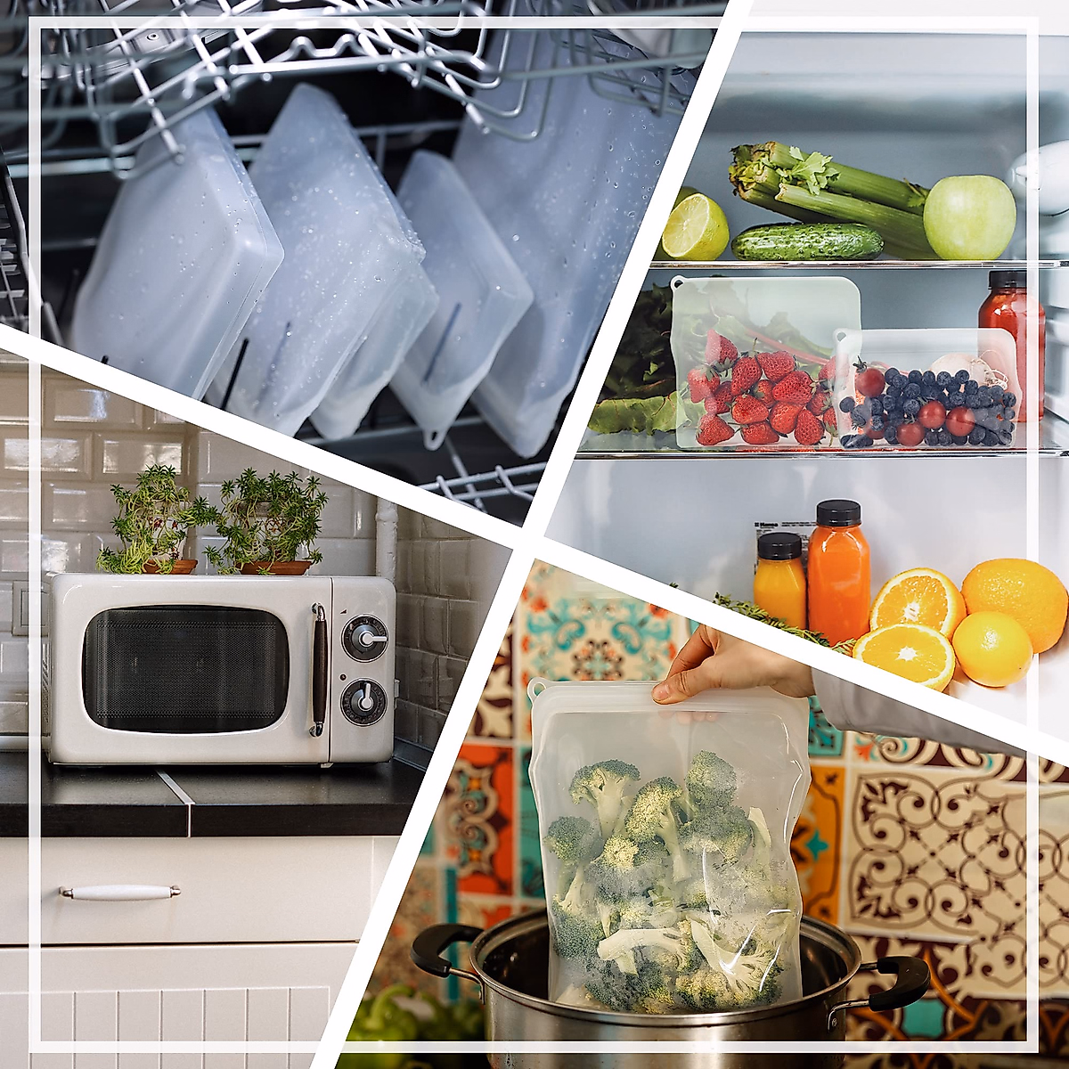 puretor Reusable Silicone Food Storage Bags, 5 Pack BPA Free, Dishwasher Safe Silicone Bags, Reusable Baggies Perfect for Kids Snack Sandwich Storage,Leakproof Standup Bags For Food & Travel