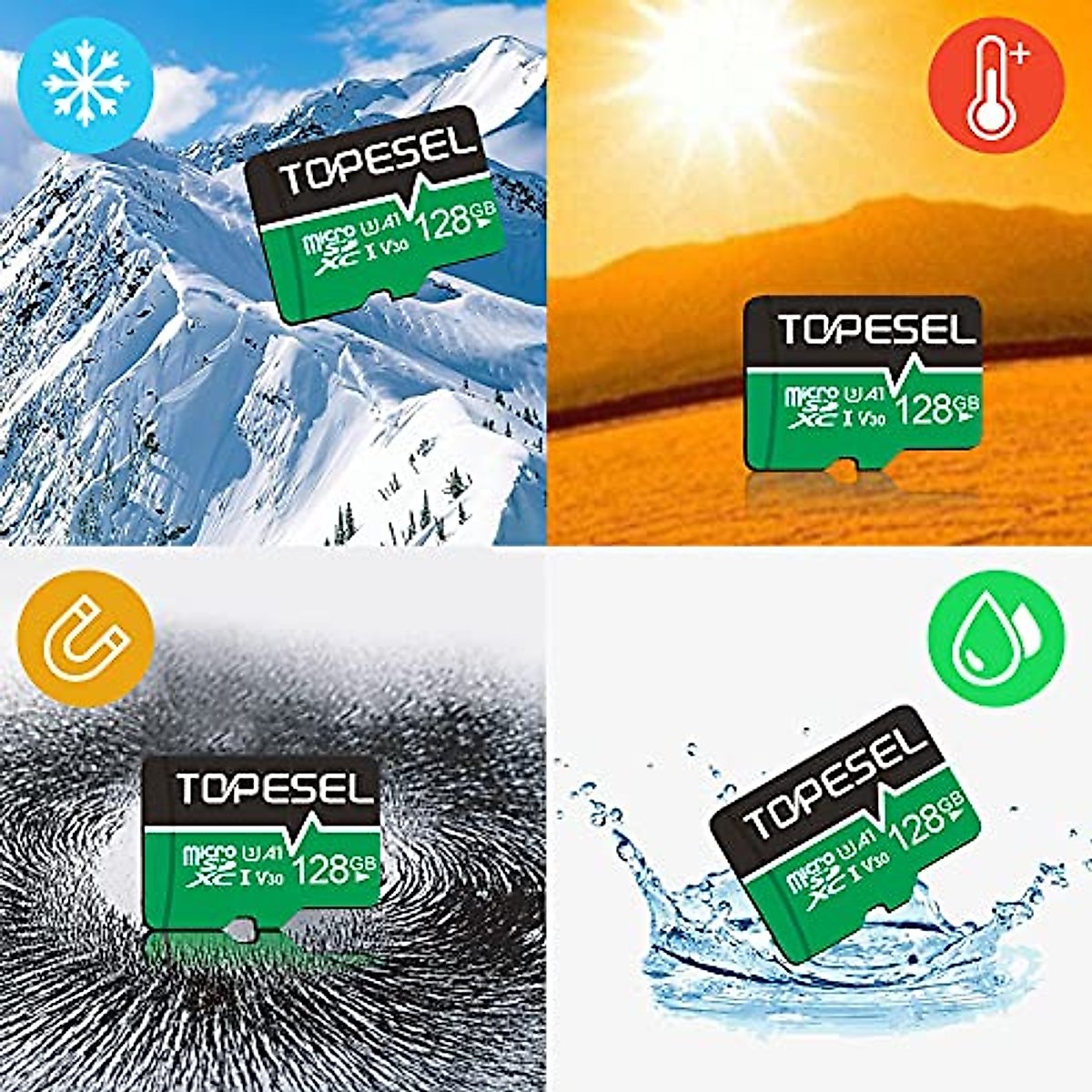 TOPESEL 128GB Micro SD Card 3 Pack Memory Cards A1 V30 U3 Class 10 Micro SDXC UHS-I TF Card for Camera/Drone/Dash Cam(3 Pack U3 128GB)