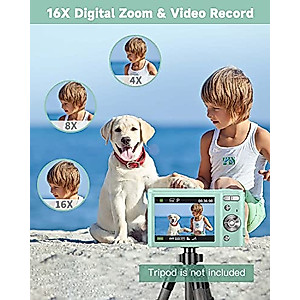 Digital Camera, Zostuic Autofocus 48MP Kids Camera with 32 GB Card Vlogging Camera with 16X Zoom, Compact Portable Mini Cameras for 4-15 Year Old Kids Children Teen Student Girls Boys(Green)