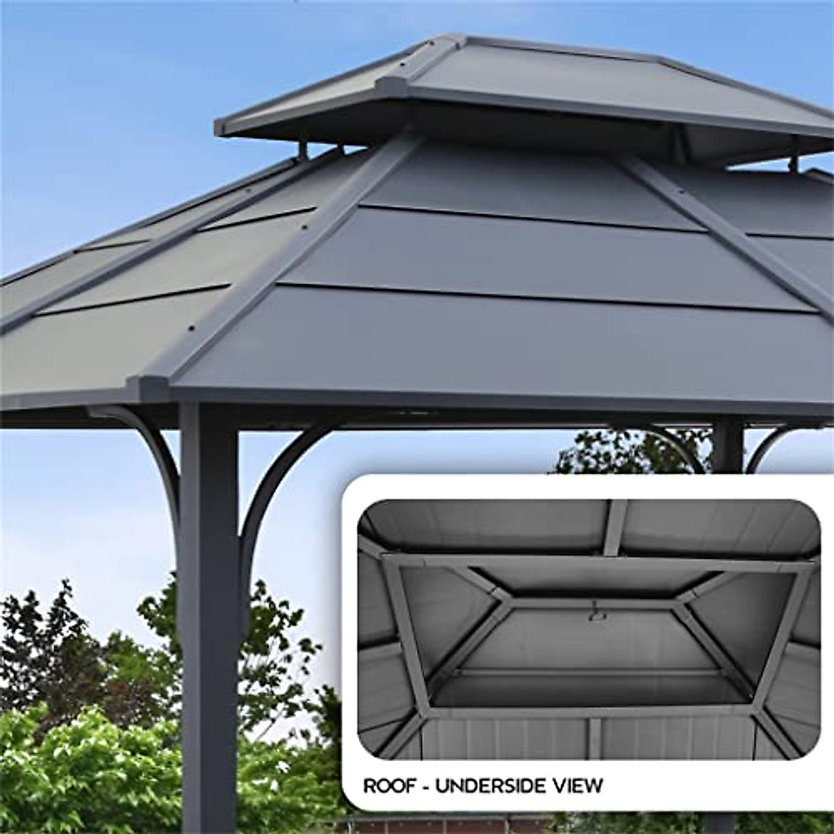 ADUH 12 Ft. W X 14 Ft. D Metal Black 2-Tier Double Roof Patio Gazebo with Curtains and Netting (Color : D, Size : 12 Ft. W X 14 Ft)
