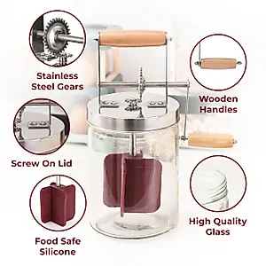 Dazey Butter Churn- Cheese Cloth and Beech Wood BUTTER PADDLES INCLUDED- Hand Crank Butter Churner- Manual Butter Maker- Create Delicious Homemade Butter With Your Own Hand Crank Dazey Butter Churner
