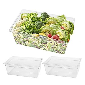 Restlrious Food Pan Full Size Plastic 8" Deep Chafer Food Pan Polycarbonate, Clear 3 Pieces Stackable Food Pan with Capacity Indicator for Food Storage in Kitchen, Restaurant, Foodservice Area