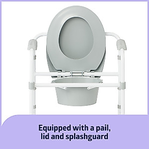 Medline 3-in-1 Aluminum Elongated Commode Seat, 350 lbs. capacity, for Seniors, Elderly and Adults