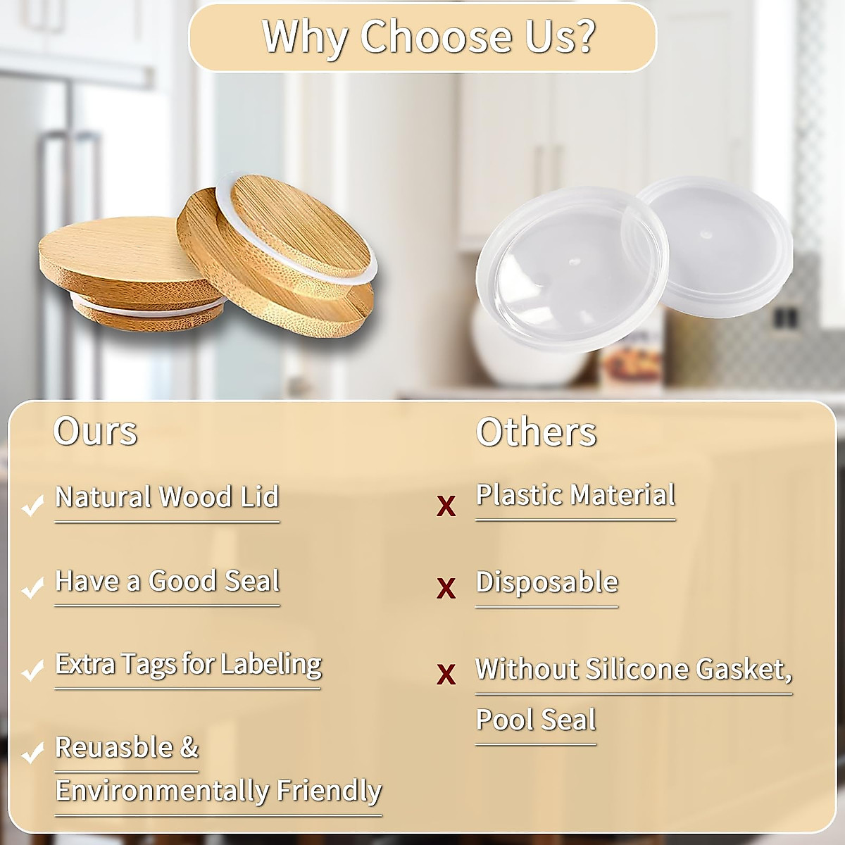 Oui Yogurt Jar Lids, 12 Pack Lids for Oui Yogurt Jars, Bamboo Wooden Lids for Oui Yogurt Jars, Reusable Yogurt Bamboo Jar Lids Set with Silicone Sealing, Oui Lids for Yogurt Jars