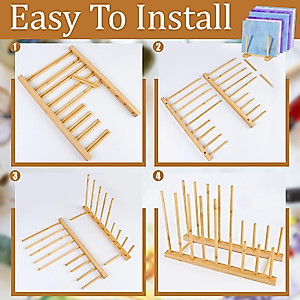 Youdaju 3Pack Stained Glass Organizer Bamboo Dish Plate Rack Wooden Dish Plate Stand Stained Glass Holder Space Saving Bamboo Drying Rack Baby Bottle Drying Rack, 8 Slots Organizer