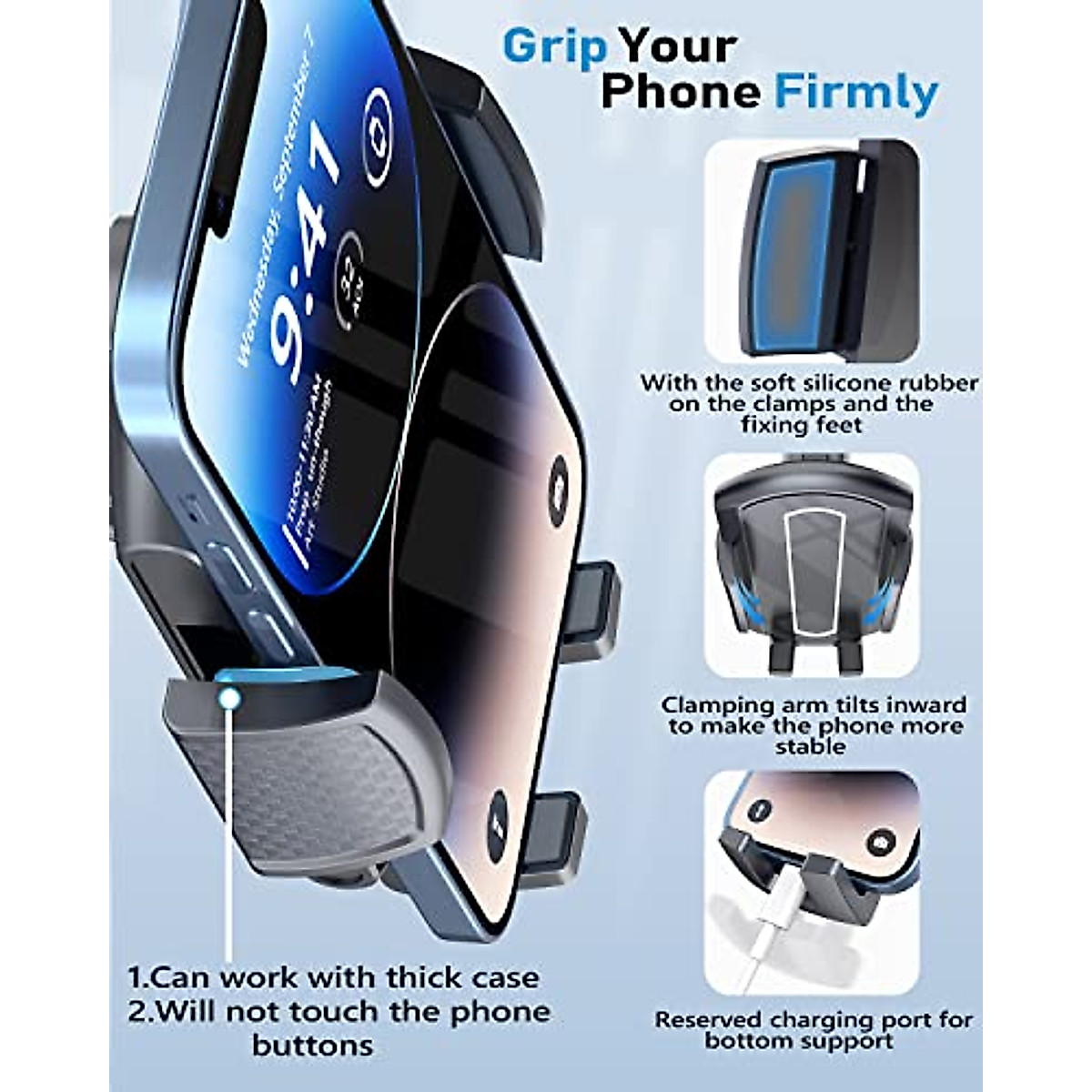 Comboproof Car Phone Holder Mount, Adjustable Car Phone Mount for Car Truck, 360 Degree Rotation Phone Mount for Windshield, Universal Dashboard Phone Holder for Cell Phone