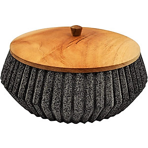 CEMCUI Tortilla Holder Made From Volcanic Rock, Wooden Lid, Handmade Tortillero, Tortilla warmer